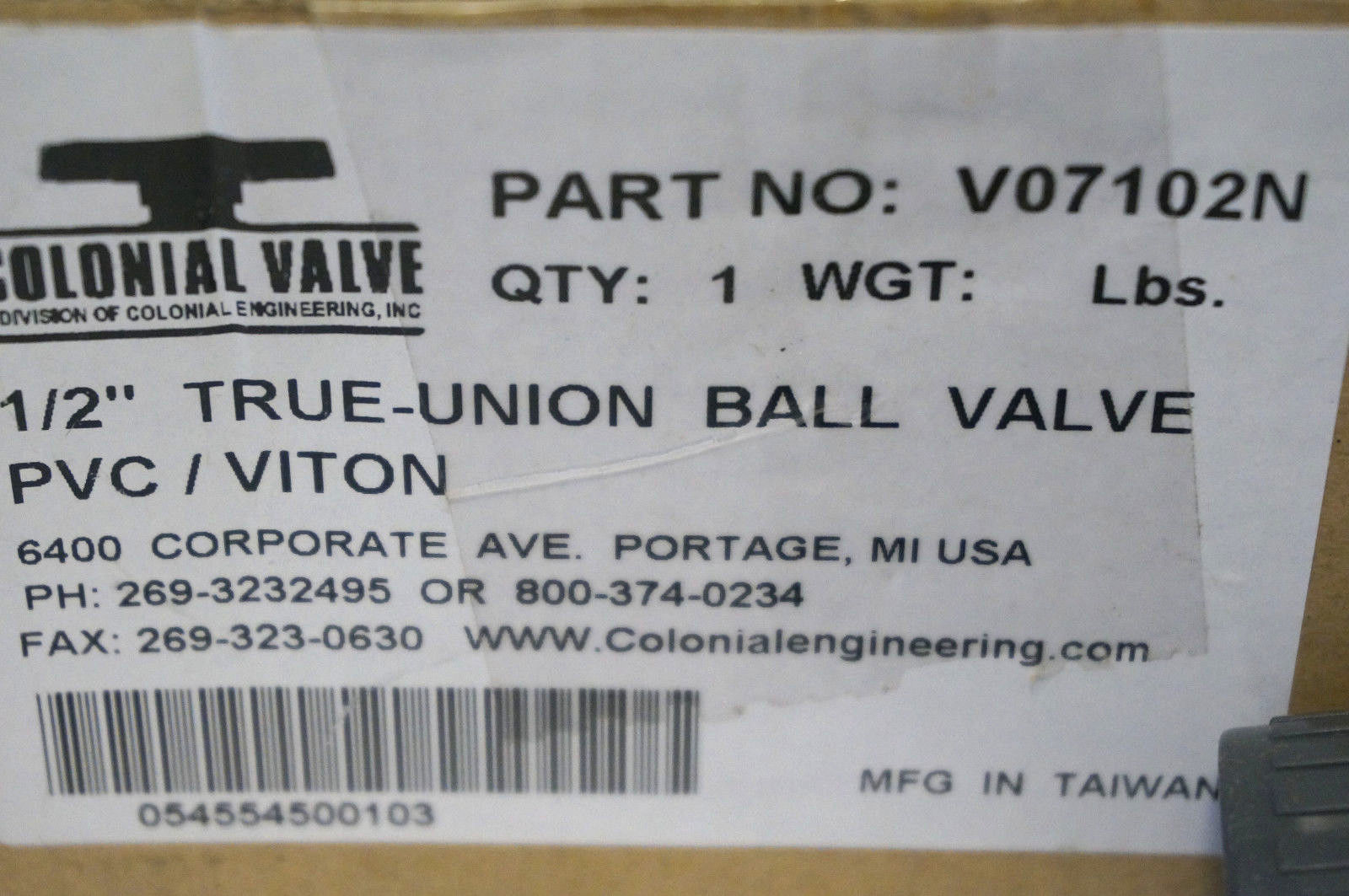 NEW COLONIAL ENGINEERING V07102N BALL VALVE V07102N - SB Industrial ...