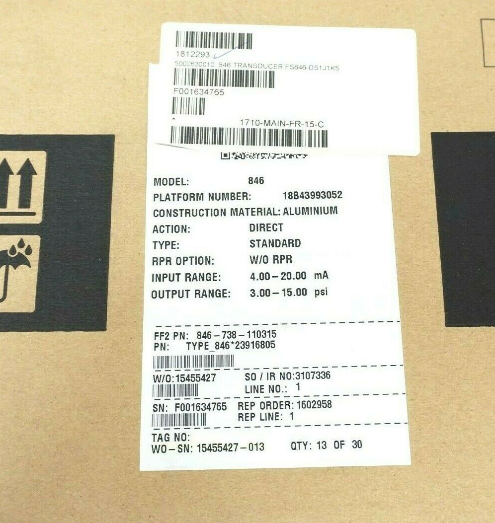 NEW FISHER TYPE 846 CURRENT TO PRESSURE TRANSDUCER - SB Industrial ...