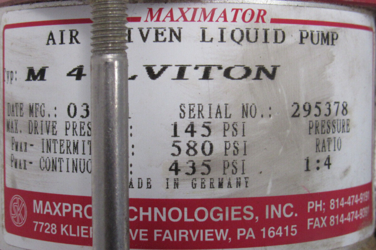 USED MAXIMATOR M4 LVITON AIR DRIVEN LIQUID PUMP 1:4 - SB Industrial ...