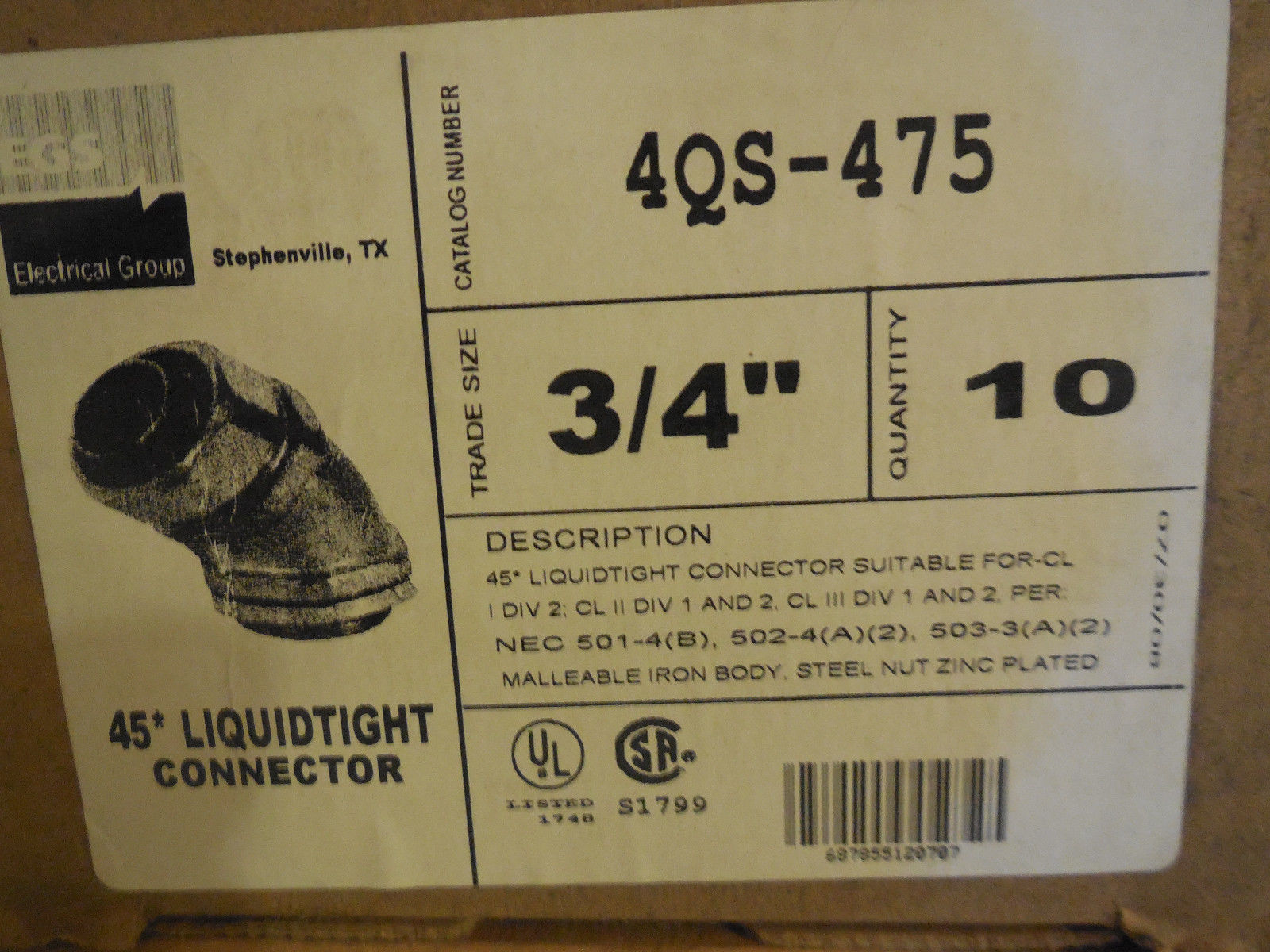 10 NEW 4QS-475 CONNECTORS 4QS475 - SB Industrial Supply, Inc.