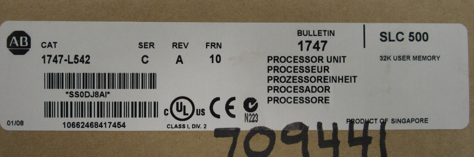 ALLEN BRADLEY 1747-L542 PROCESSOR UNIT SER.C REV A FRN 10 1747L542 NEW ...