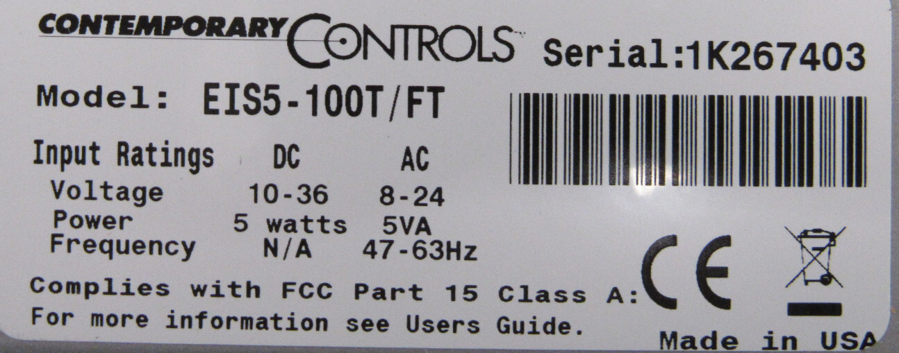 NEW CONTEMPORARY CONTROLS EIS5-100T/FT ETHERNET SWITCH EIS5100TFT - SB ...