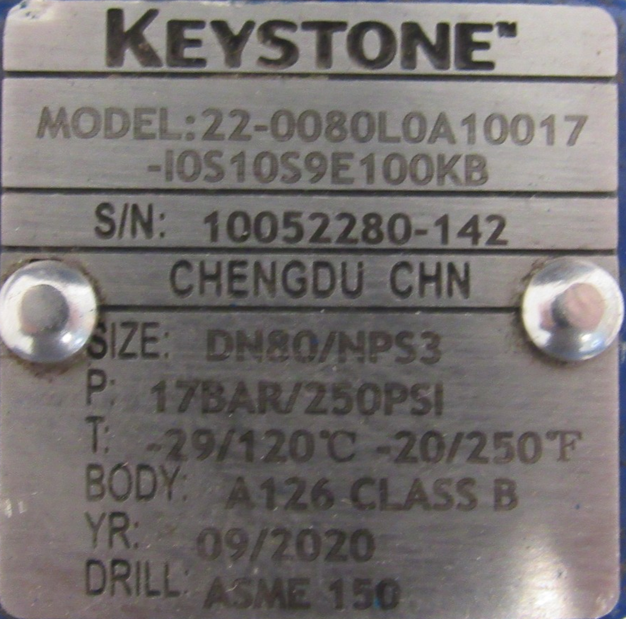 NEW KEYSTONE 22-0080L0A10017-IOS10S9E100KB BUTTERFLY VALVE 3" DN80/NPS3 ...