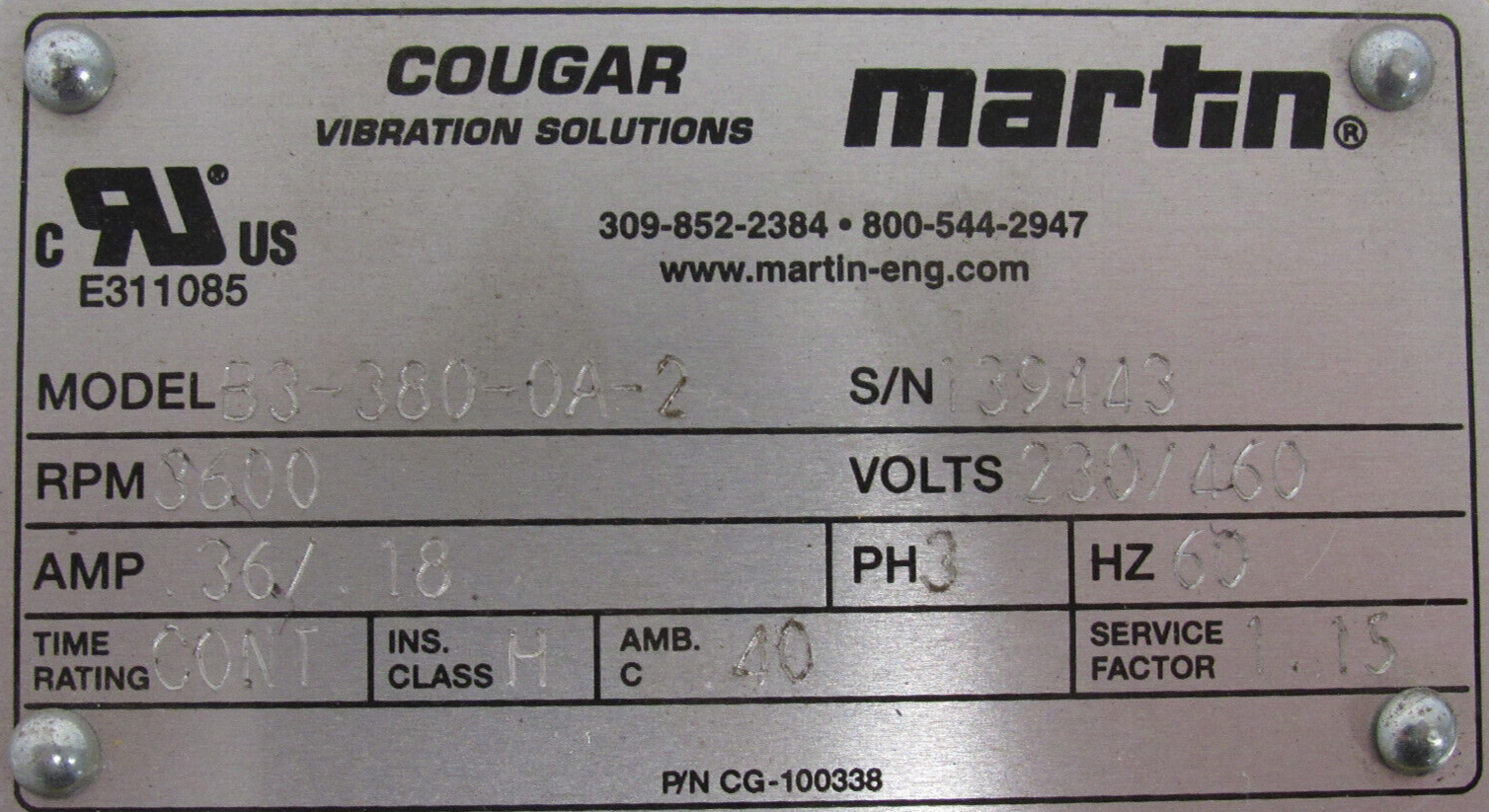 NEW MARTIN B3-380-0A INDUSTRIAL VIBRATOR 3600RPM 230/460V B33800A - SB ...