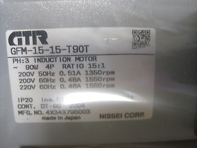 NEW NISSEI CORP. GTR GFM-15-15-T90T 3 PHASE INDUCTION MOTOR GFM1515T90T ...