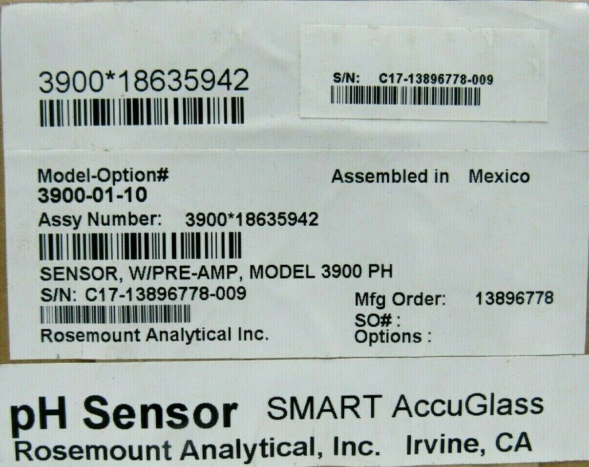 NEW ROSEMOUNT 3900-01-10 PH/ORP SENSOR 39000110 3900-18635942 - SB ...