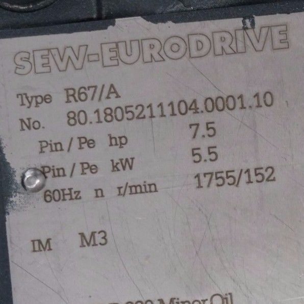 NEW SEW-EURODRIVE R67 DRE132M4 MOTOR GEARBOX R67/A – SB Industrial ...