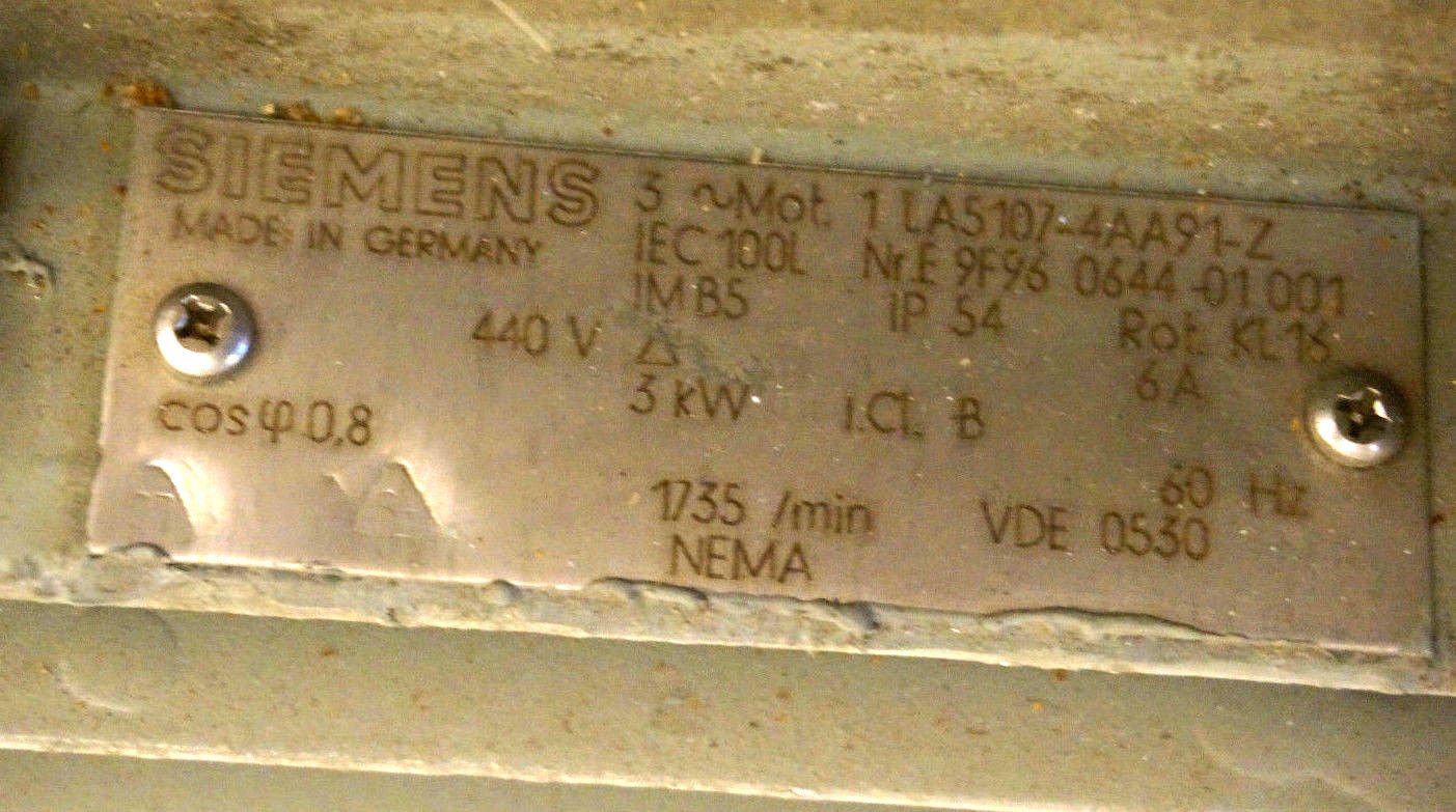 SIEMENS 1LA5017-4AA91-Z MOTOR W/ LAMBORGHINI HLPD/G.2080 PUMP ...