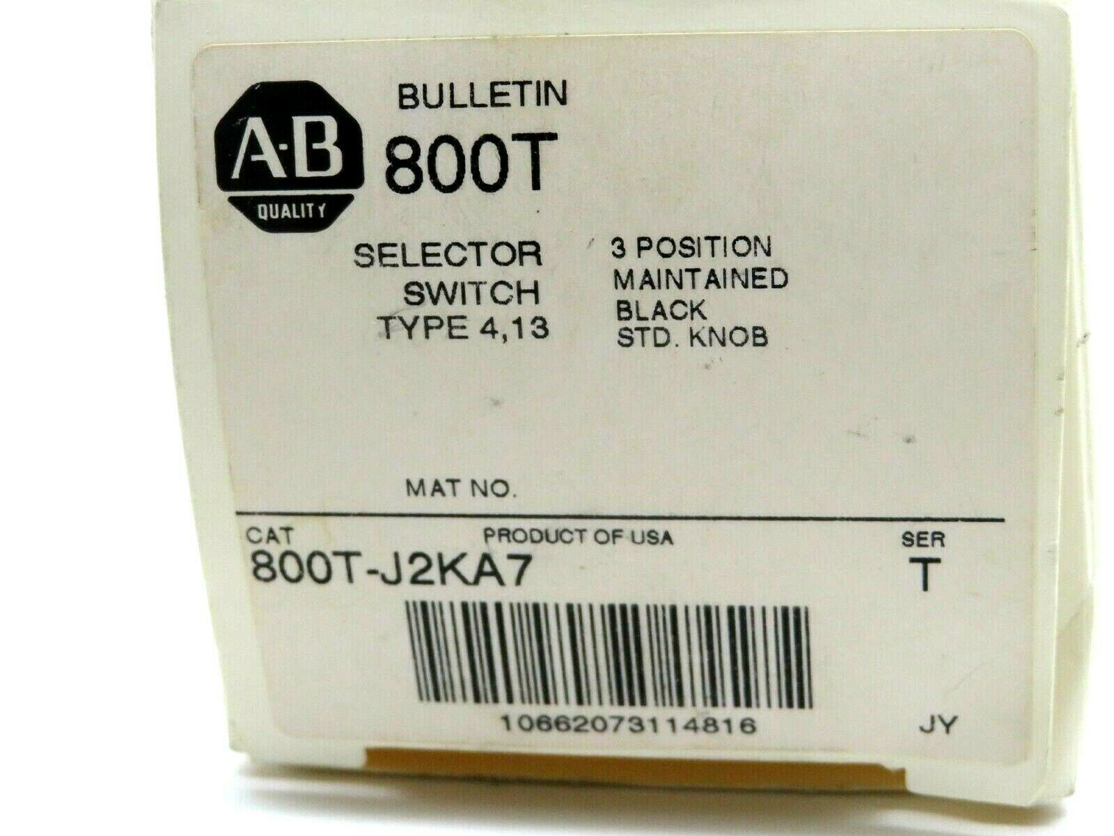 NEW ALLEN BRADLEY 800T-J2KA7 SELECTOR SWITCH SERIES T 800TJ2KA7 - SB ...