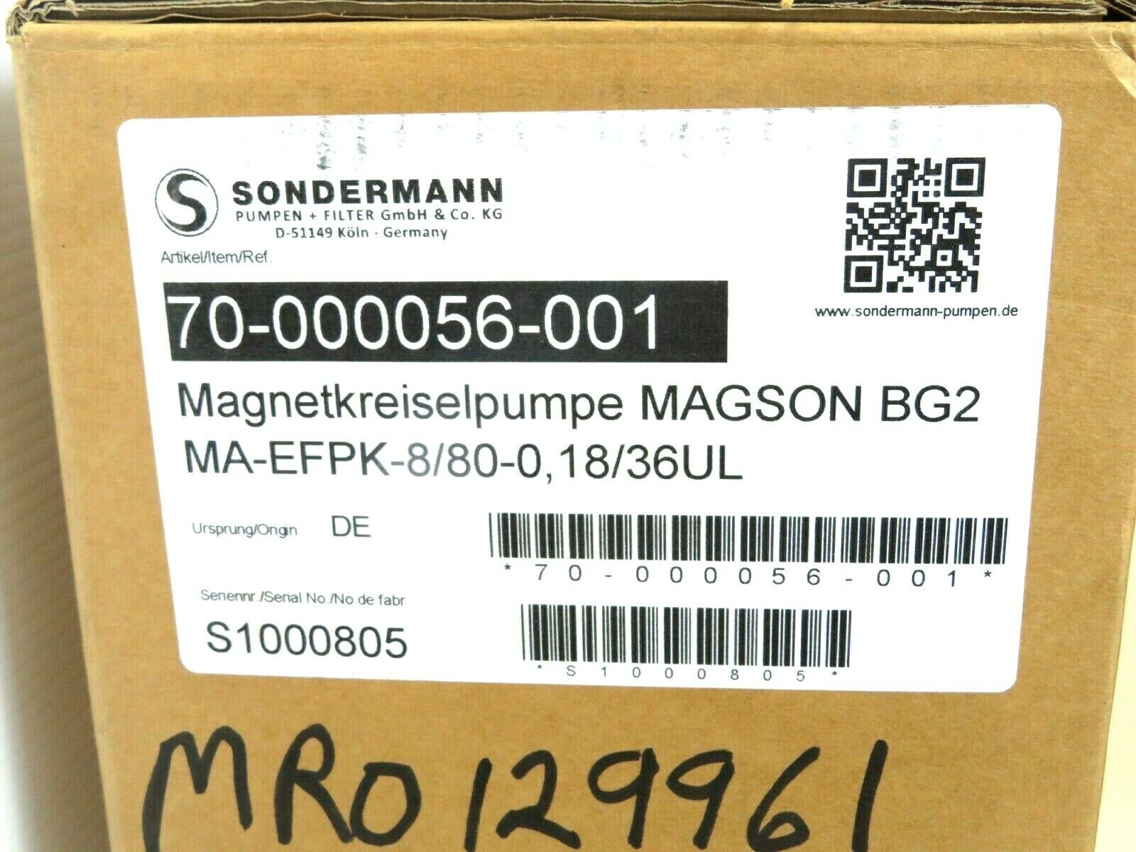 NEW SONDERMANN MA-EFPK-8/80-0,18/36UL MAGNETIC PUMP MAGSON BG2 ...