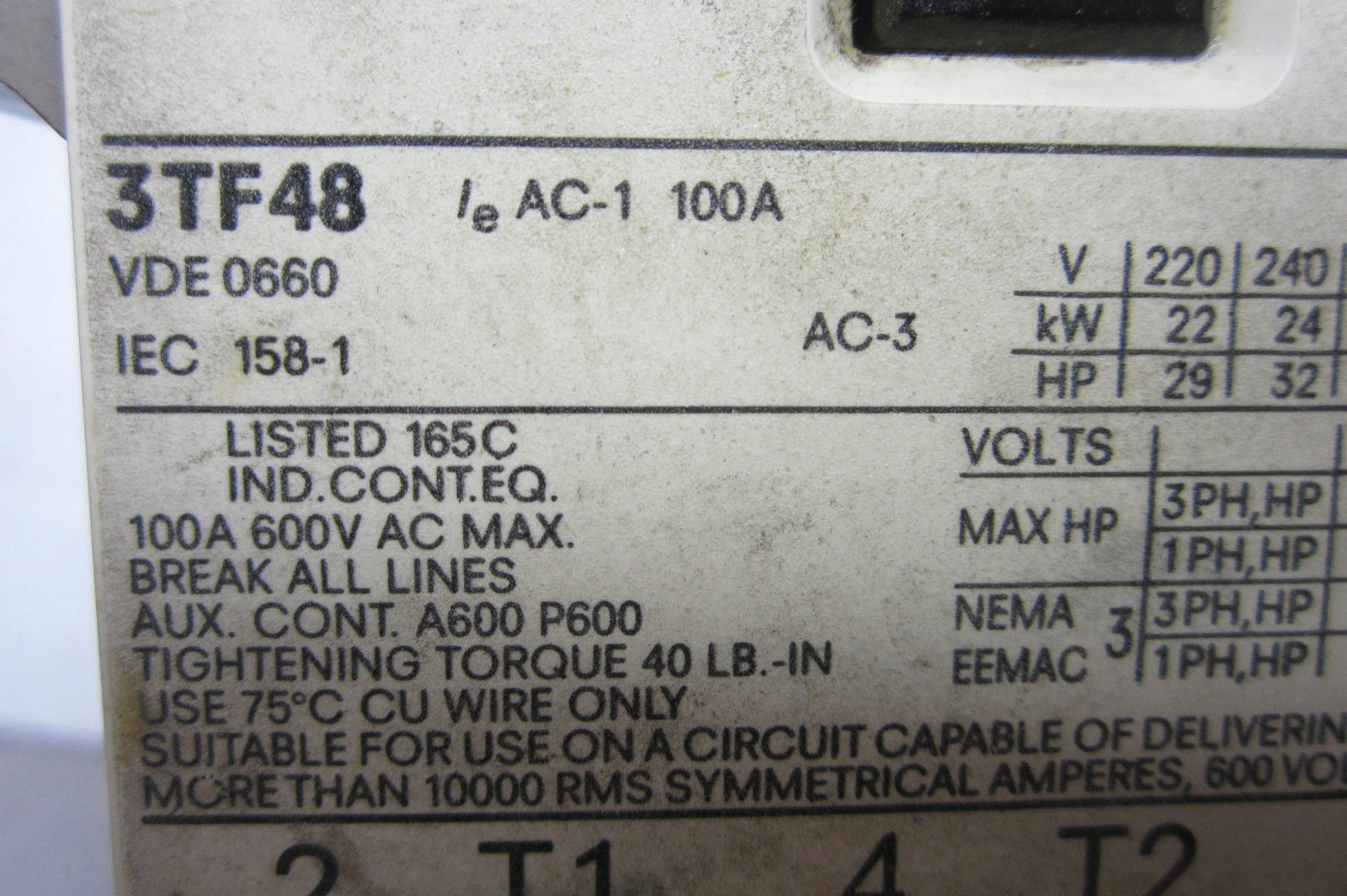 USED SIEMENS 3TF48 CONTACTOR - SB Industrial Supply, Inc.
