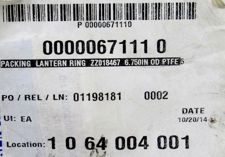 NEW 4B PLASTICS 01198181 PACKING LANTERN RING 6.750IN OD PTFE ...