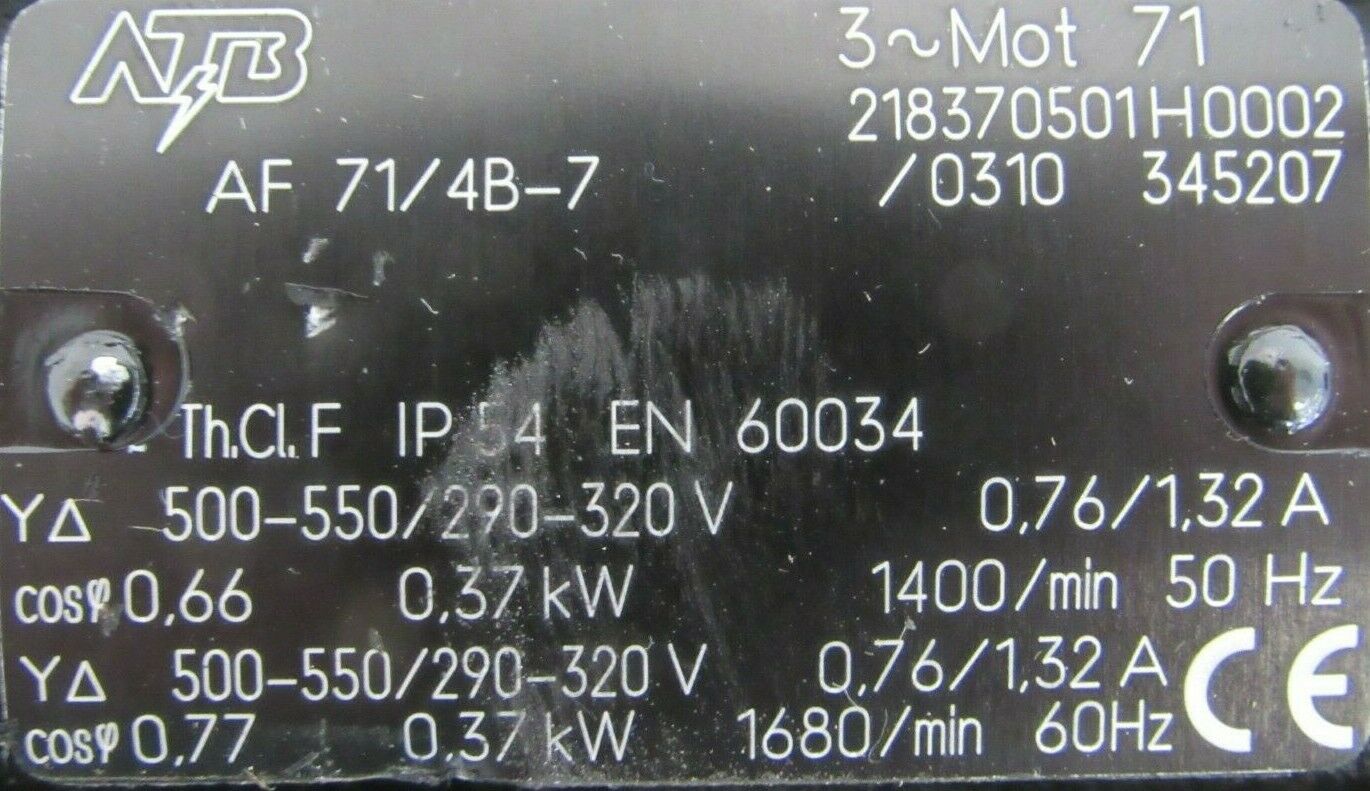 NEW ATB AF71/4B-7 MOTOR 500-550/290-320V 9/16" DIA. AF714B7 - SB ...