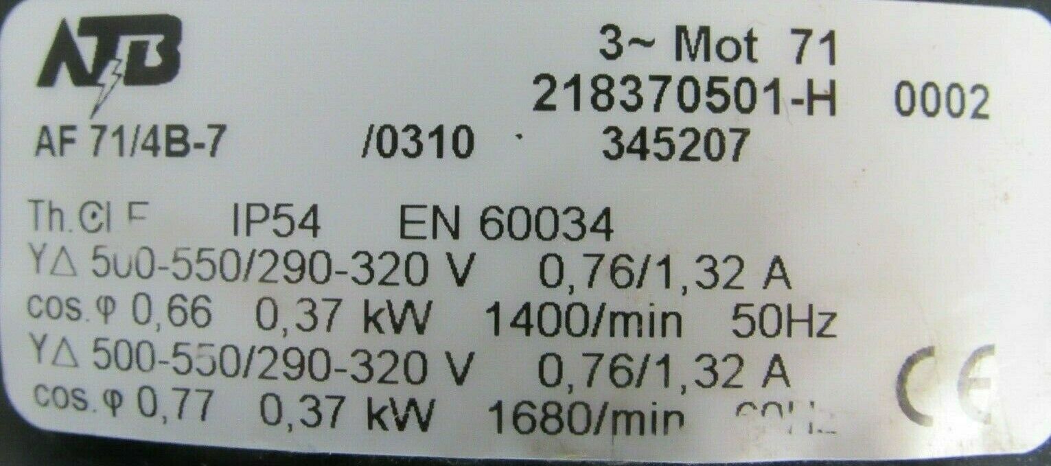 NEW ATB AF71/4B-7 MOTOR 500-550/290-320V 9/16" DIA. AF714B7 - SB ...
