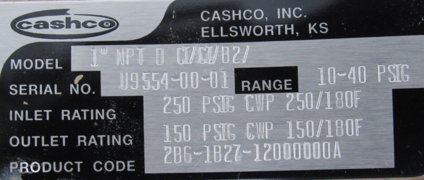 NEW CASHCO 2B6-1B27-12000000A PRESSURE VALVE 1" NPT D CT/CT/B2 10 ...
