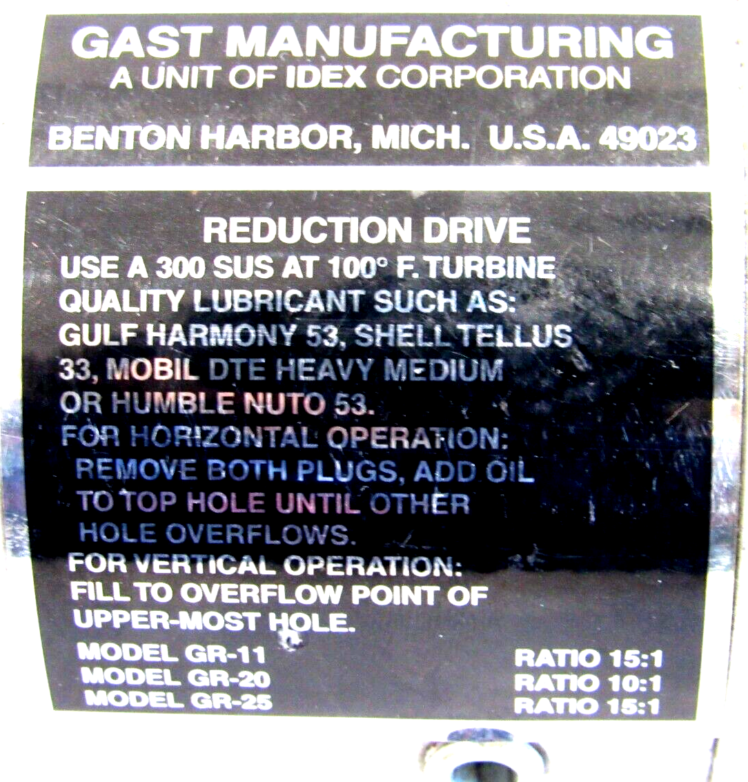 NEW GAST 1UP-NRV-16-GR11 GEAR MOTOR 1UPNRV16GR11 - SB Industrial Supply ...