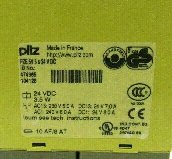 NEW PILZ PZE 5V 3S 24 V DC SAFETY RELAY 474965 PZE5V3S24VDC - SB ...