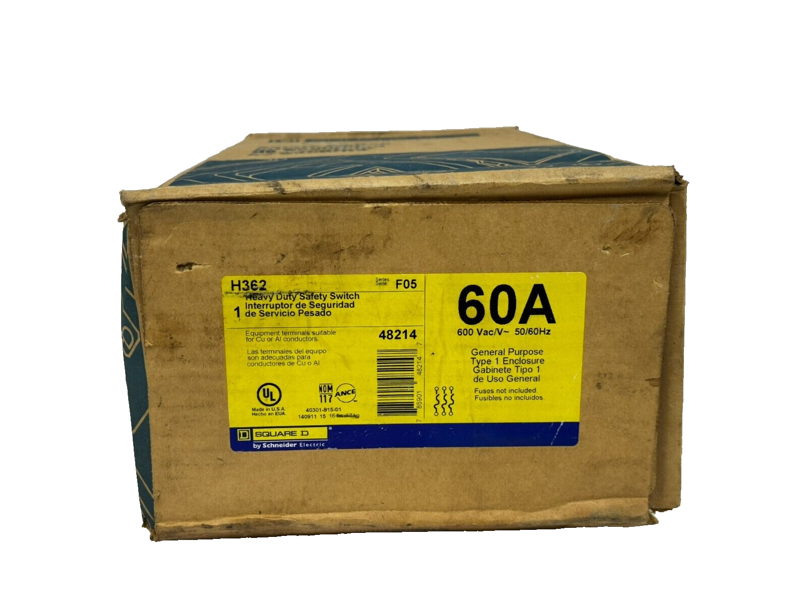 NEW SQUARE D H362 HEAVY DUTY SAFETY SWITCH 60A 600VAC 50/60HZ - SB ...