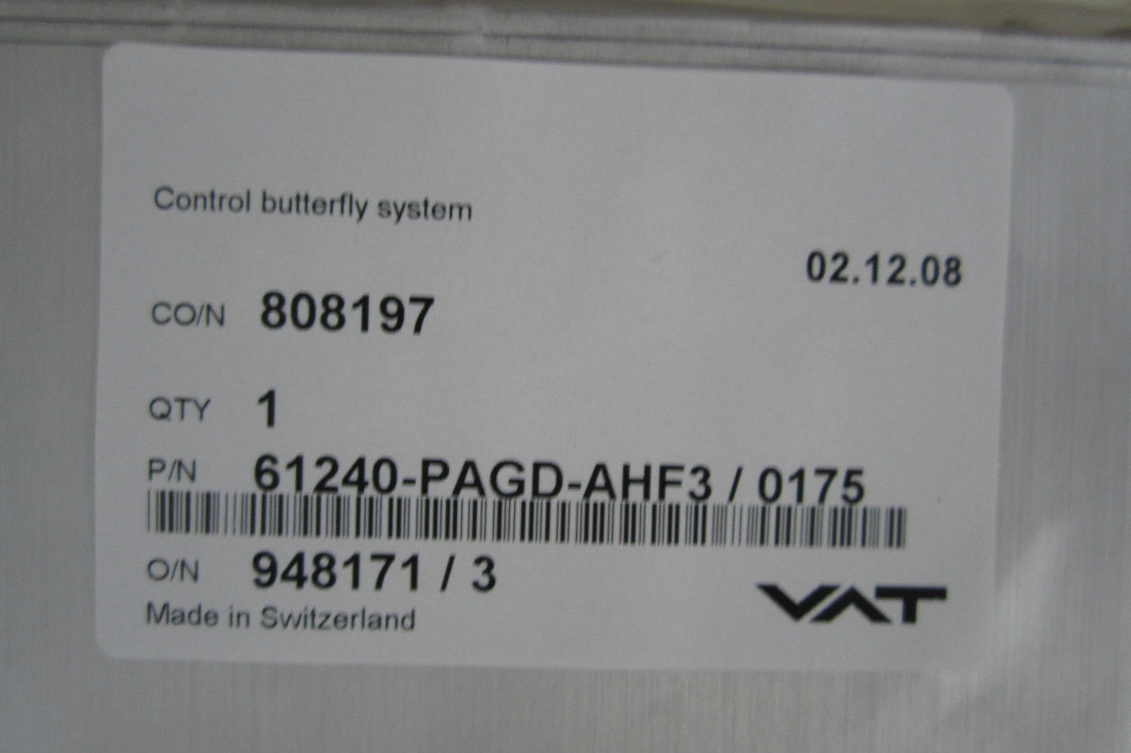 NEW VAT 61240-PAGD-AHF3/0175 CONTROL BUTTERFLY SYSTEM 61240PAGDAHF30175 ...
