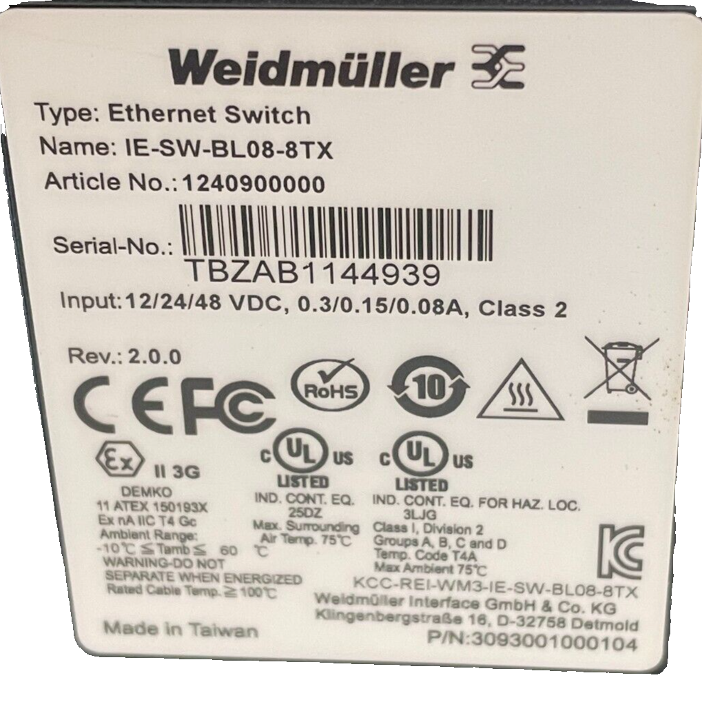 NEW WEIDMULLER IE-SW-BL08-8TX ETHERNET SWITCH IESWBL088TX - SB ...