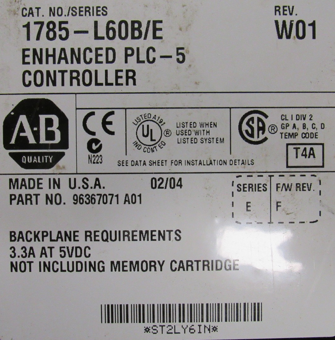 USED ALLEN BRADLEY 1785-L60B/E PLC-5 PROCESSOR MODULE 1785L60B - SB ...