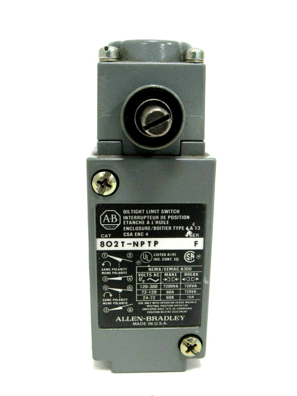 NEW ALLEN BRADLEY 802T-NPTP LIMIT SWITCH SER F 802TNPTP - SB Industrial ...