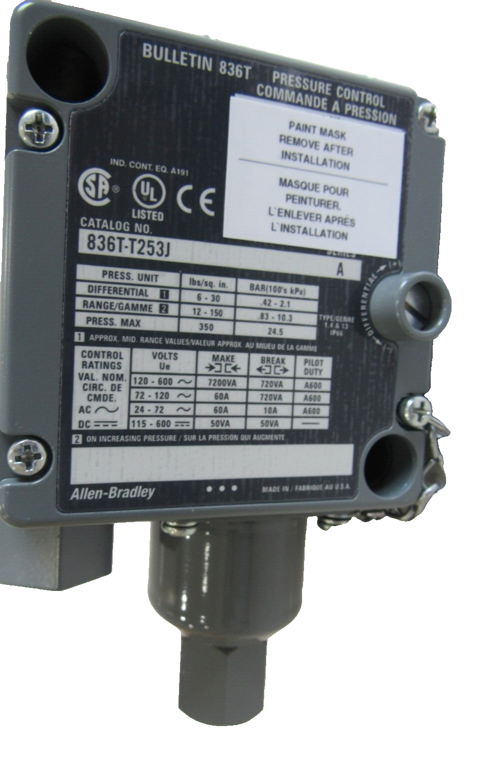 NEW ALLEN BRADLEY 836T-T253J PRESSURE SWITCH SER.A 836TT253J - SB ...