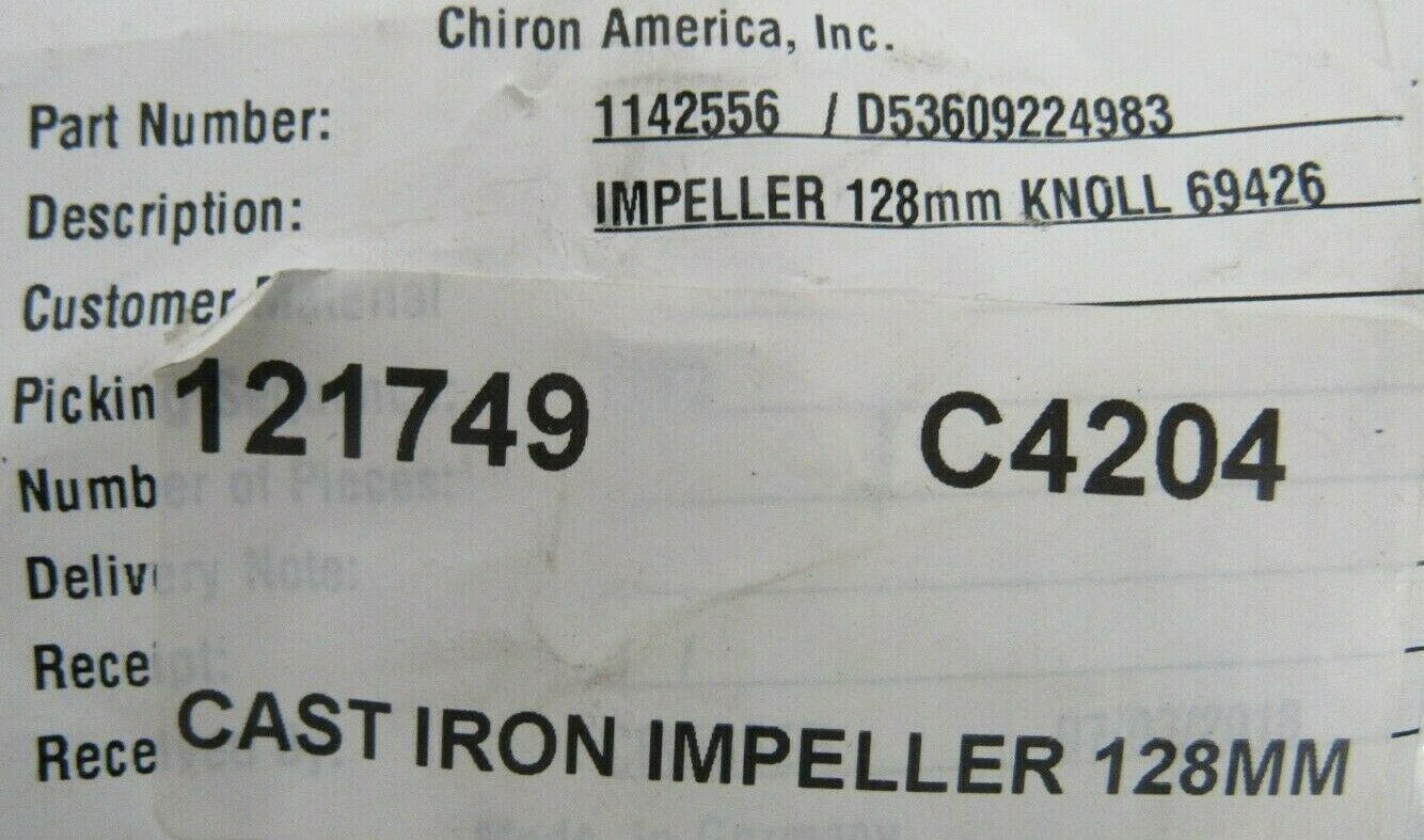 NEW CHIRON AMERICA 1142556/D53609224983 CAST IRON IMPELLER 128MM 69426 ...