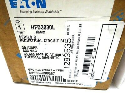 NEW EATON HFD3030L CIRCUIT BREAKER 30AMP 600VAC 3 POLE SER.C - SB ...
