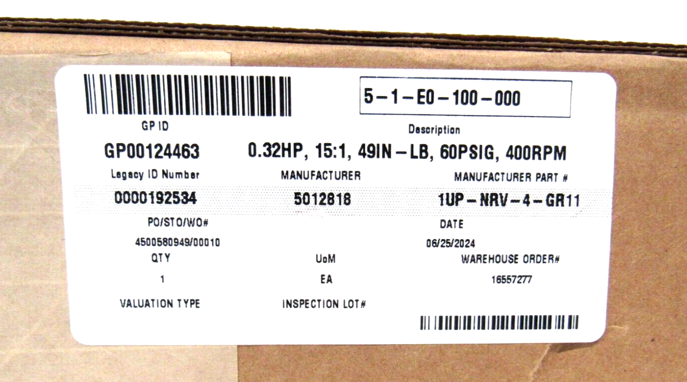 NEW GAST 1UP-NRV-4-GR11 GEAR MOTOR 1UPNRV4GR11 - SB Industrial Supply, Inc.