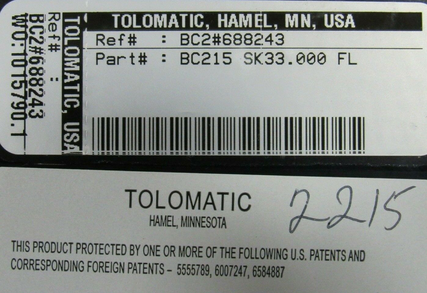 NEW TOLOMATIC BC215-SK33.000-FL PNEUMATIC SLIDE CYLINDER BC2#688243 42 ...