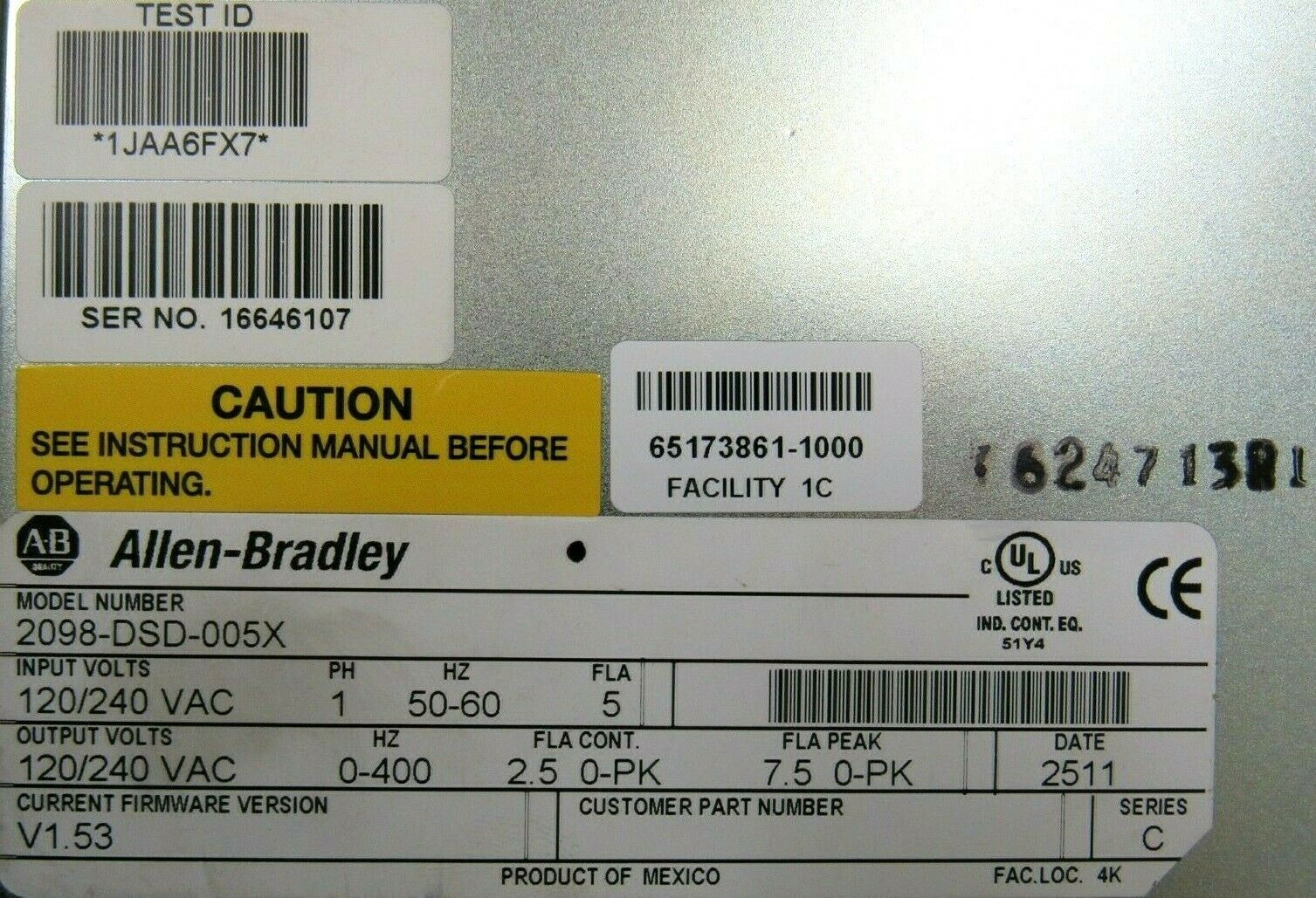 REFURBISHED ALLEN BRADLEY 2098-DSD-005X ULTRA3000i DRIVE SER C ...