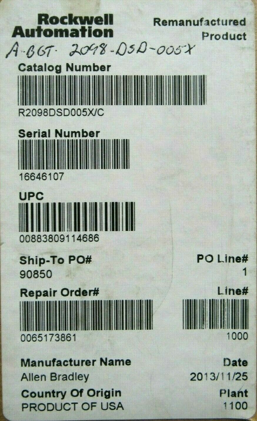 REFURBISHED ALLEN BRADLEY 2098-DSD-005X ULTRA3000i DRIVE SER C ...