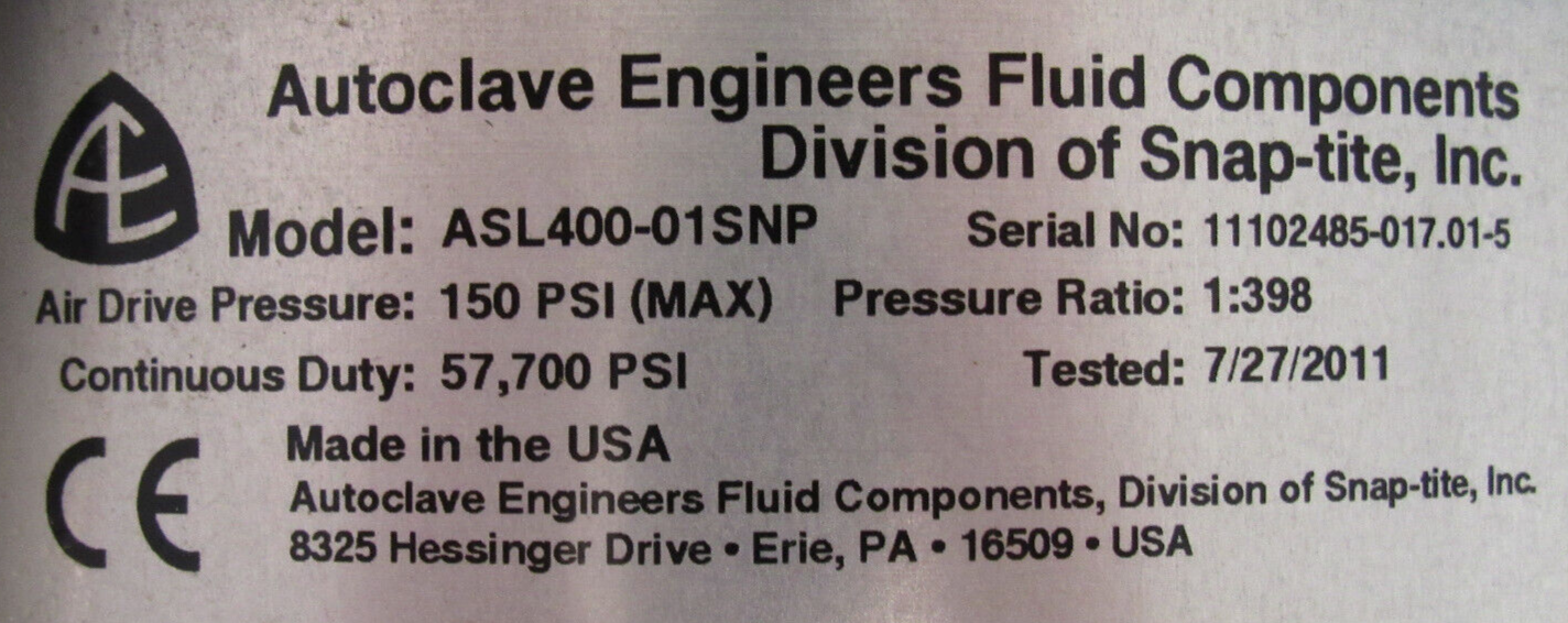 REFURBISHED AUTOCLAVE ENGINEERS ASL400-01SNP AIR DRIVEN PUMP ...