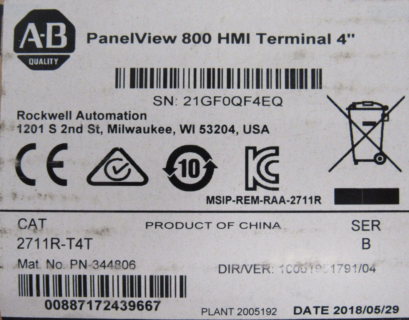 SEALED ALLEN BRADLEY 2711R-T4T PANELVIEW 800 2711RT4T (NEW SURPLUS ...