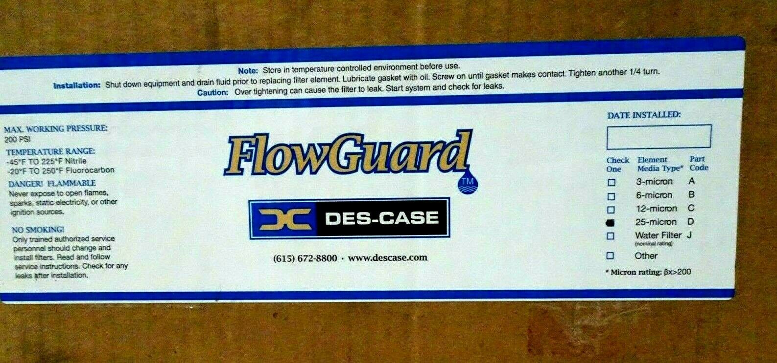 LOT OF 6 NEW FLOWGUARD DES-CASE FD-DF FILTER ELEMENTS - SB Industrial ...