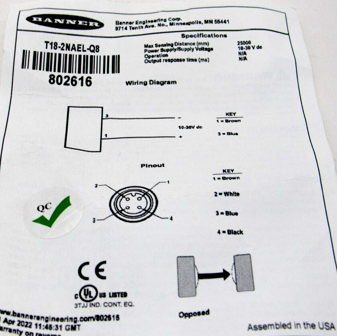 NEW BANNER T18-2NAEL-Q8 SENSOR T182NAELQ8 - SB Industrial Supply, Inc.