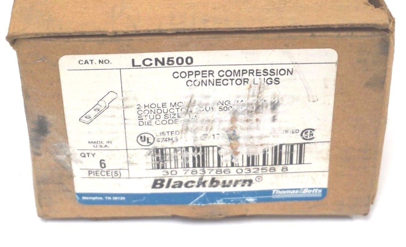 NEW BOX OF 6 BLACKBURN LCN500 CONNECTOR LUGS COPPER COMPRESSION - SB ...