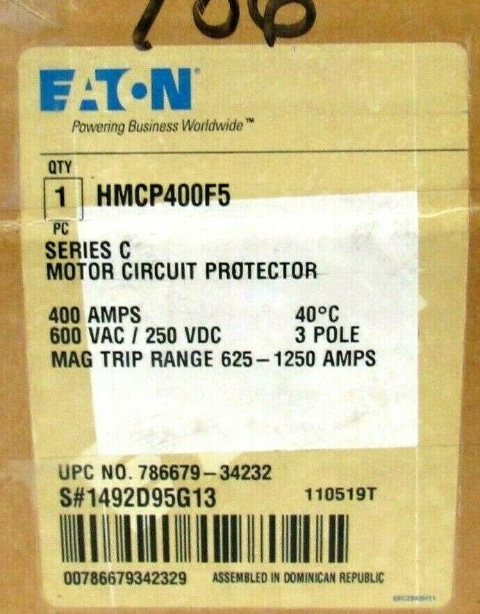 NEW EATON HMCP400F5 CIRCUIT BREAKER SER.C 3 POLE 400AMPS - SB ...