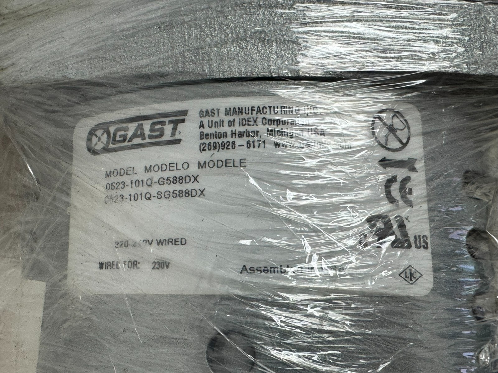 NEW GAST MFG. 0523-101Q-SG588DX VACUUM COMPRESSOR 0523-101Q-SG588DX ...