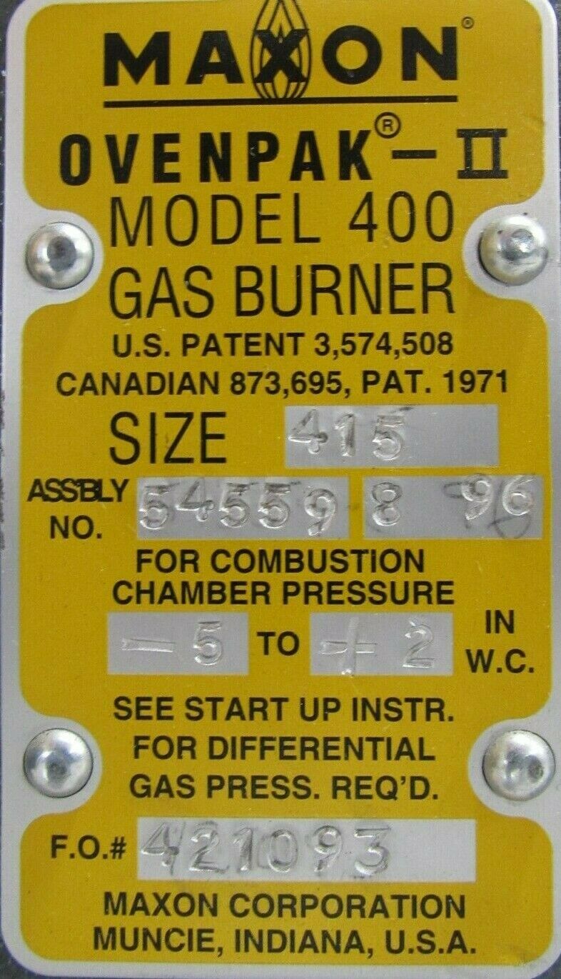NEW MAXON 400 OVENPAK II GAS BURNER SIZE 415 54559 - SB Industrial ...