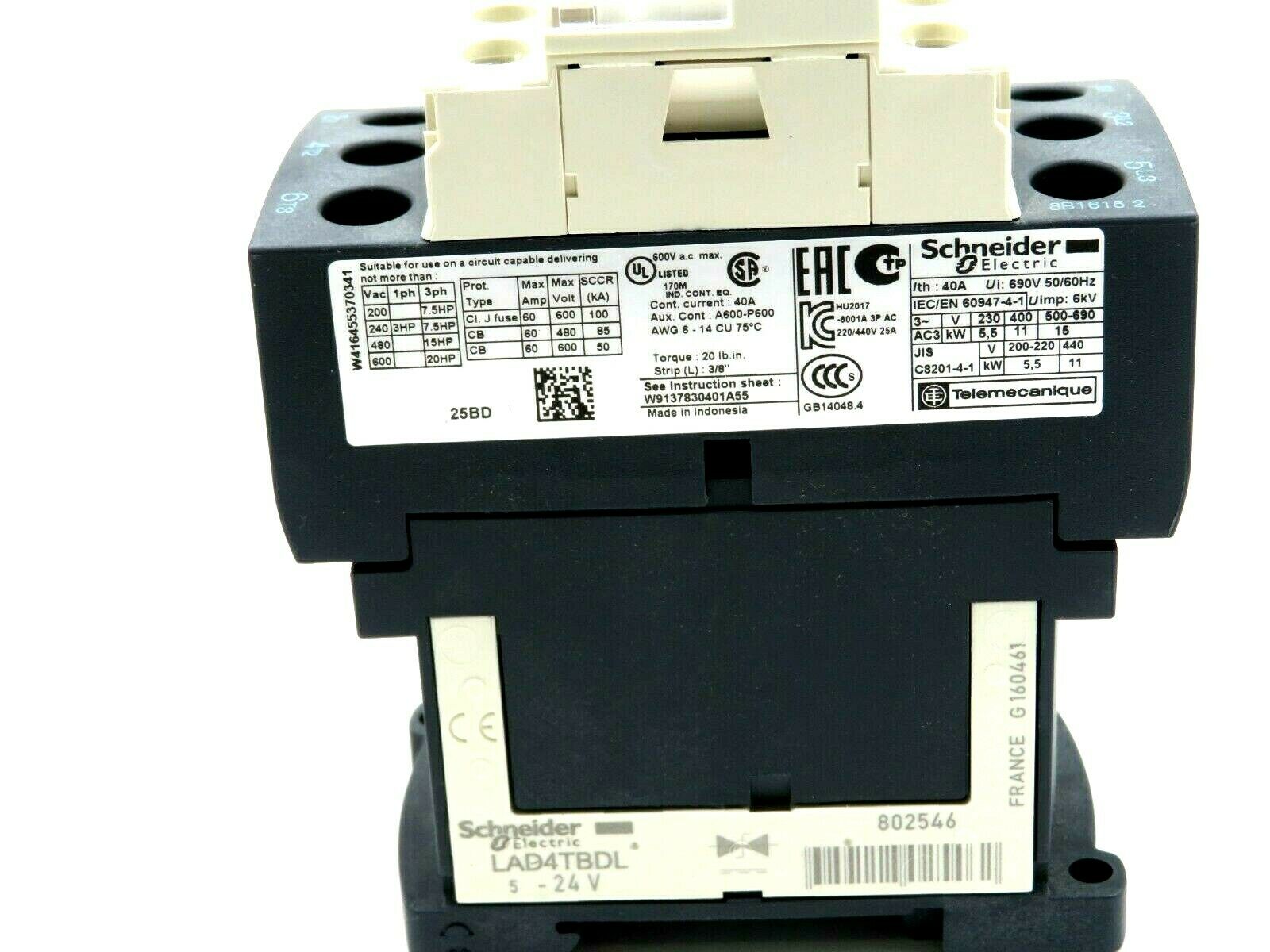 NEW SCHNEIDER ELECTRIC LC1D25BD CONTACTOR 24VDC - SB Industrial Supply ...