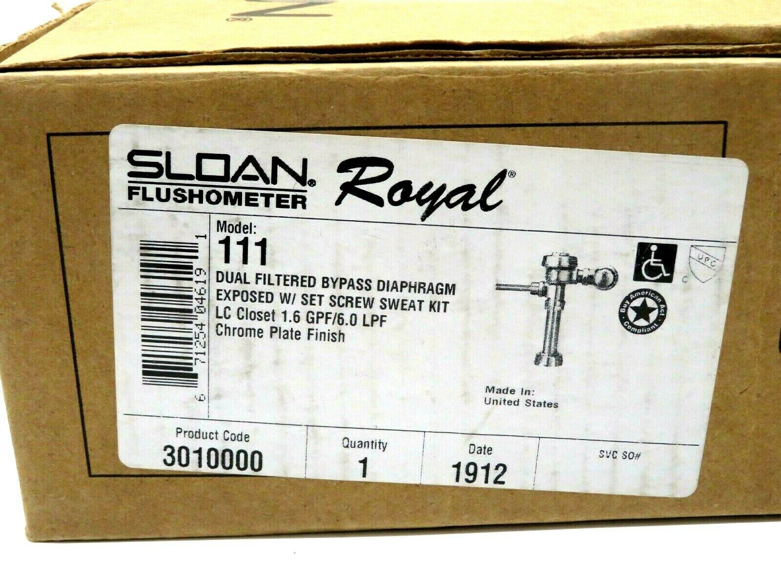 NEW SLOAN ROYAL 111 FLUSHOMETER DUAL FILTERED BYPASS LC CLOSET 1.6 GPF ...