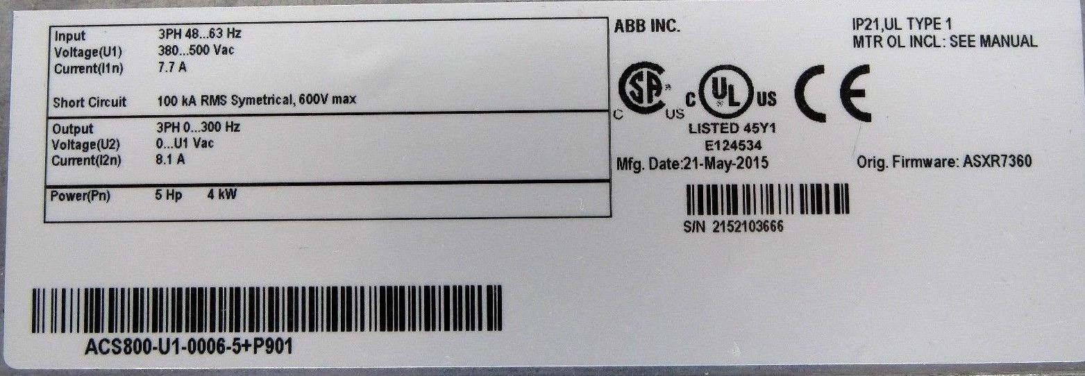 NEW ABB ACS800-U1-0006-5+P901 DRIVE ACS800U100065P901 5HP 4KW - SB ...