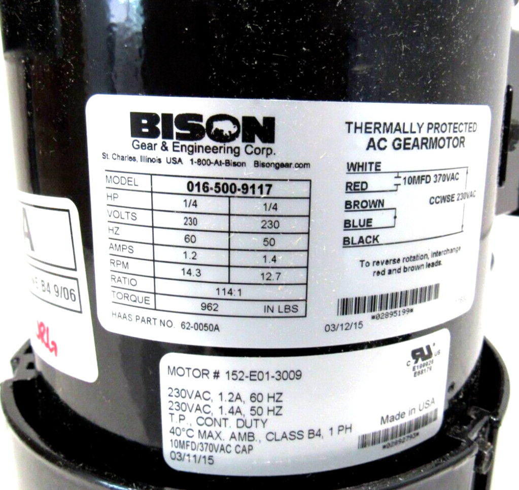 NEW BISON 152-E01-3009 GEAR MOTOR MODEL 016-500-9117 152E013009 - SB ...