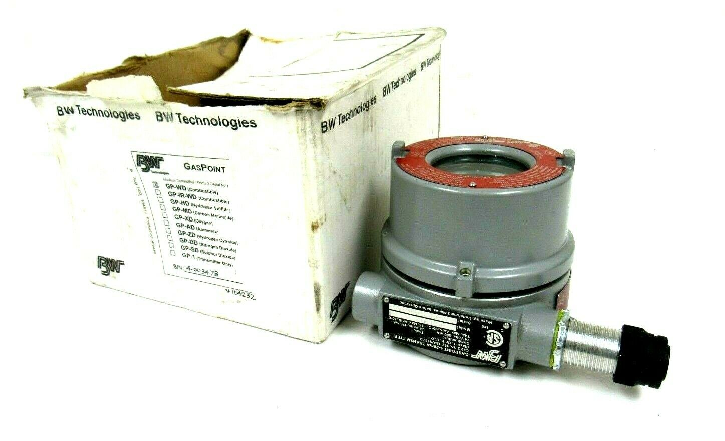 NEW BW TECHNOLOGIES GP-WD GASPOINT TRANSMITTER KILLARK HKGL-0503 SS ...
