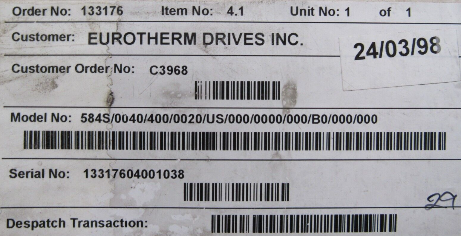 NEW EUROTHERM DRIVES 584S/0040/400/0020/US/000/0000/000/B0/000/000 AC ...