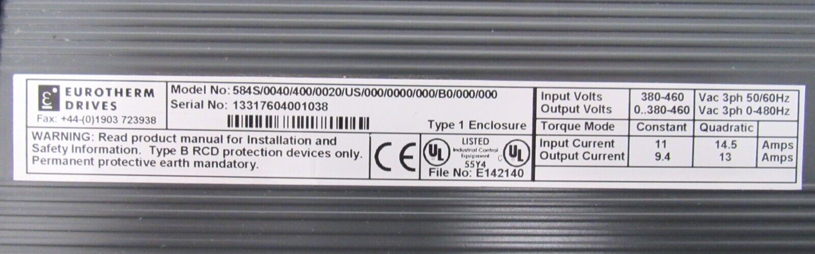NEW EUROTHERM DRIVES 584S/0040/400/0020/US/000/0000/000/B0/000/000 AC ...