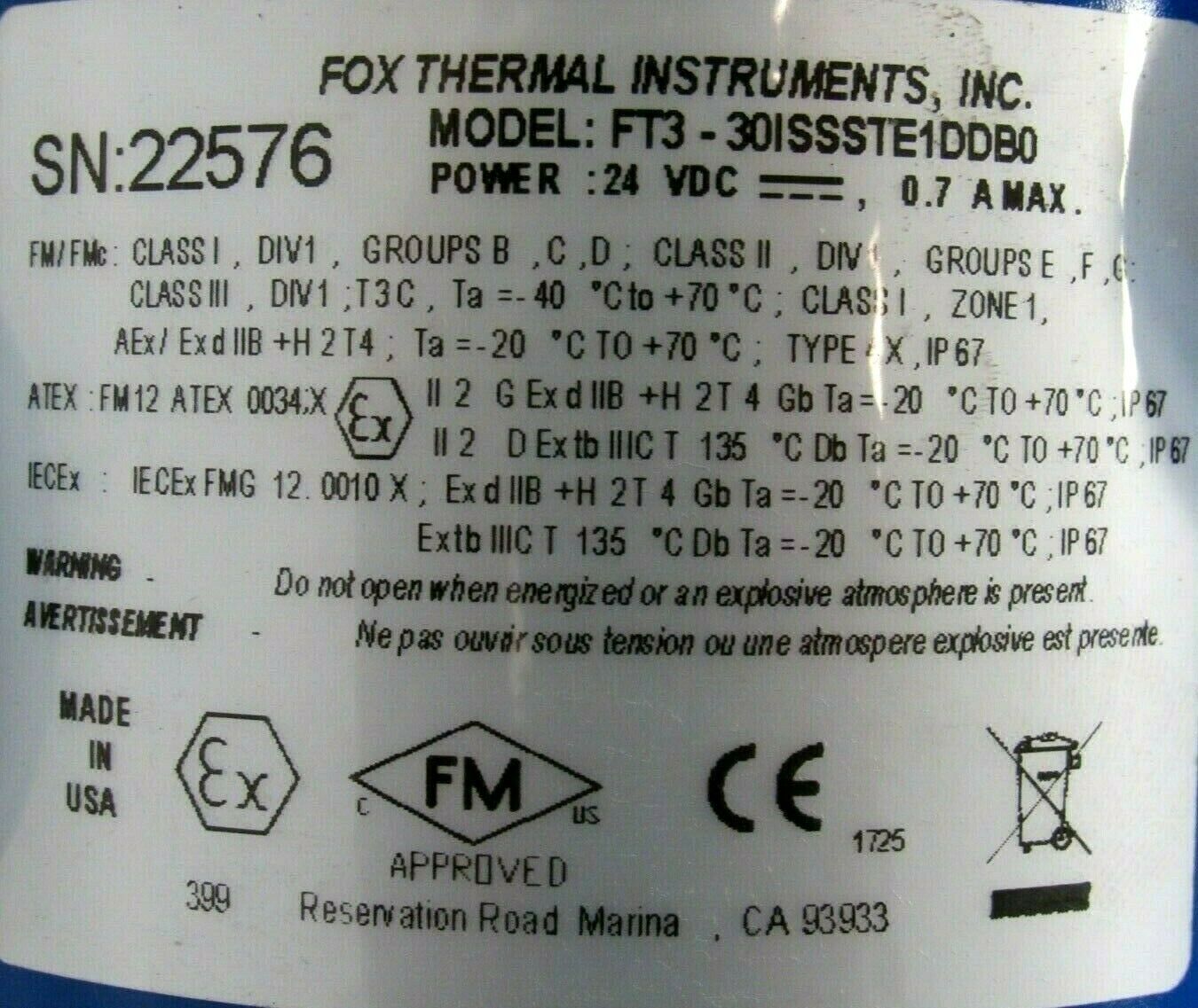 NEW FOX THERMAL FT3-30ISSSTE1DDB0 FLOW METER FT330ISSSTE1DDB0 - SB ...