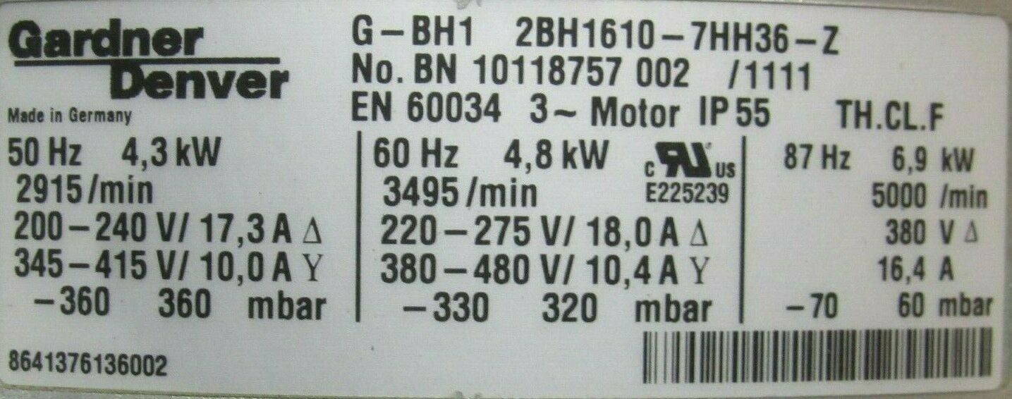 NEW GARDNER DENVER G-BH1 2BH1610-7HH36-Z COMPRESSOR/VACUUM PUMP GBH1 ...
